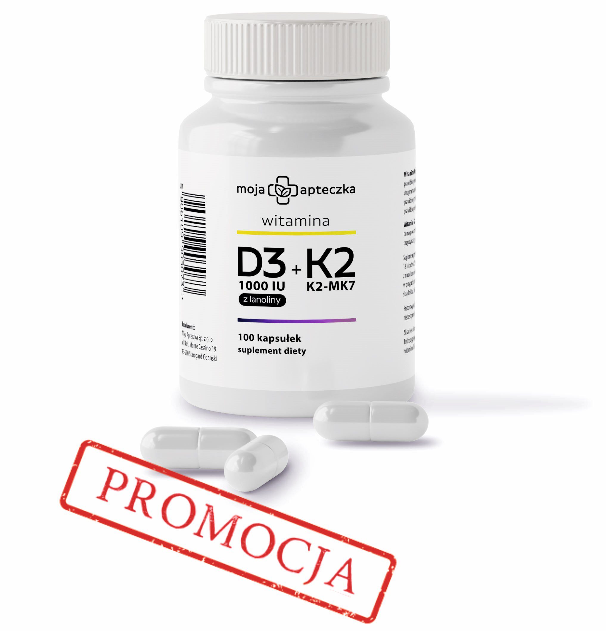 Witamina D3 1000 IU + K2MK7 100μg – 100 kapsułek – Moja Apteczka Sp. z o.o.